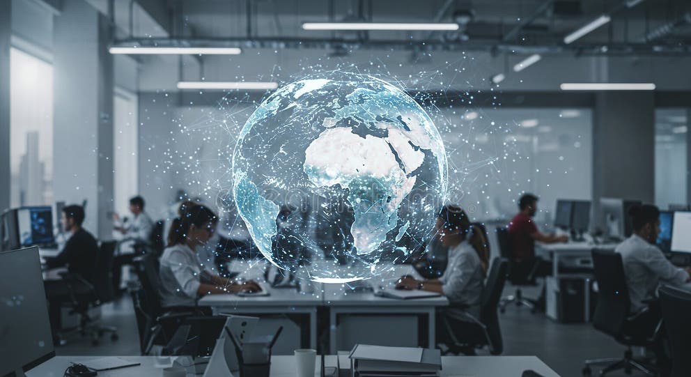 Open Office Environment with Professionals Working at Desks Equipped ...