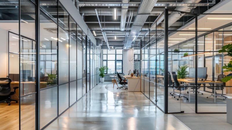 An Open Office with Glass Partitions, Where Small Groups Stock ...