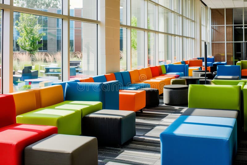 Open Office Lounge Area with Colorful Modular Seating Stock Image ...