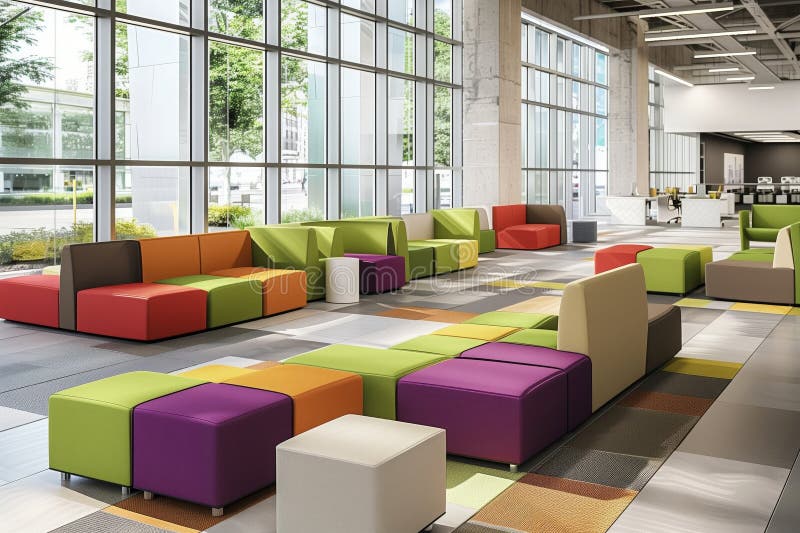 Open Office Lounge Area with Colorful Modular Seating Stock Image ...