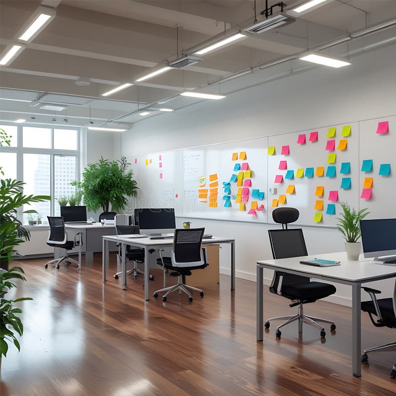 Open Office with Natural Light and Collaborative Planning Tools Stock ...