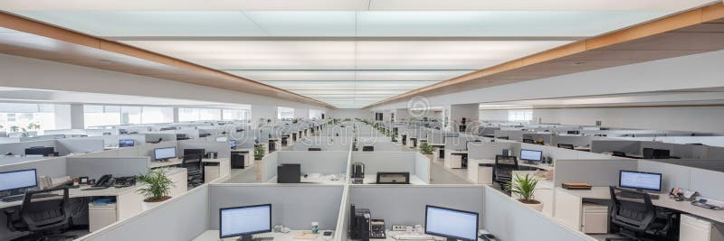 Open Office Space Design Ideas Modern Corporate Interior Layout with Cubicles and Workstations ...