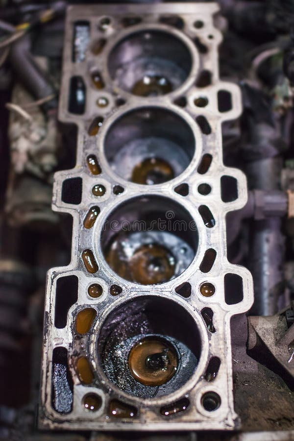 Open Old Block on Four Cylinder Engine Stock Image - Image of metal ...