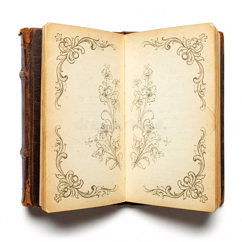 Open Old Book with Decorative Frames on the Pages Isolated on a White ...