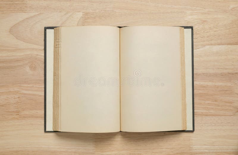 Open Old Book on Wooden Table for Mockup Stock Photo - Image of diary ...