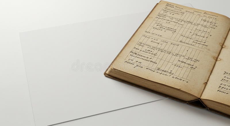 An Open Old Ledger on a White Surface Displays Handwritten Entries with ...