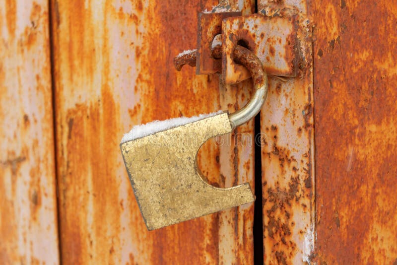 An Open Old Padlock Hanging on Rusty Doors Stock Image - Image of dirty ...