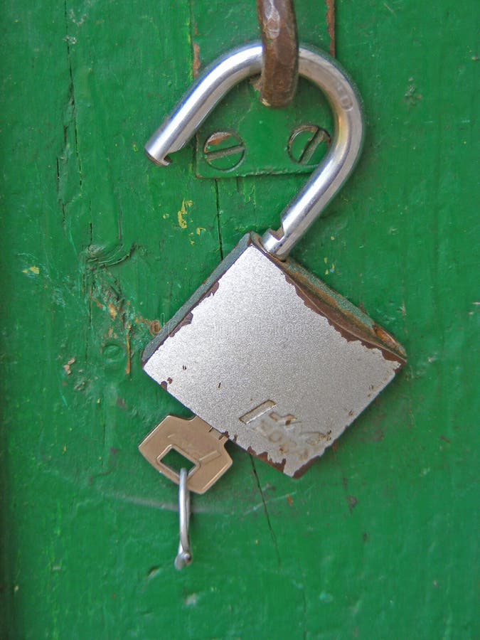 The Open Old, Rusty Hinged Lock, Vertical View Stock Photo - Image of ...
