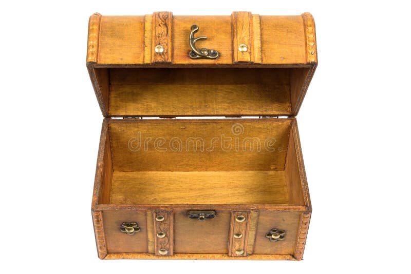 Open Old Wooden Chest on White Background Stock Image - Image of gold ...