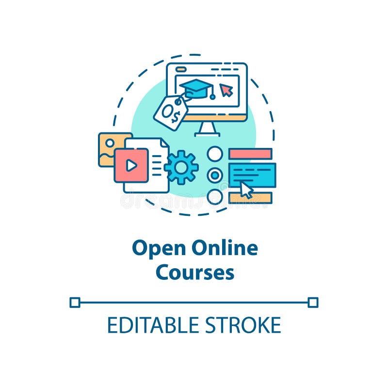 Open Online Courses Concept Icon Stock Vector - Illustration of digital ...