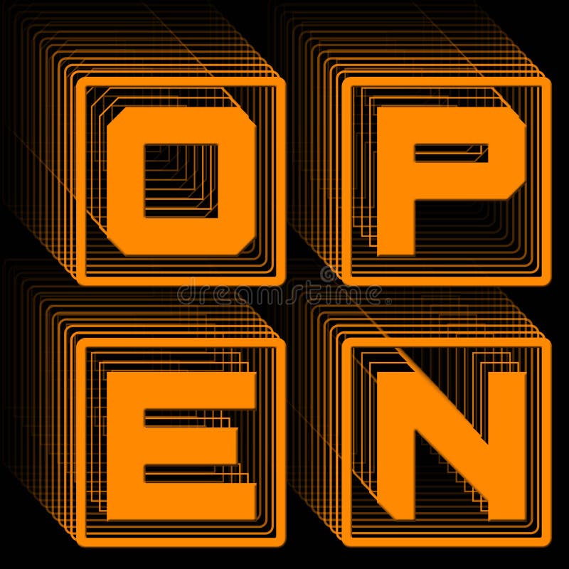 OPEN - Orange Lettering in Frame As Square Logo with Repeating Effect ...