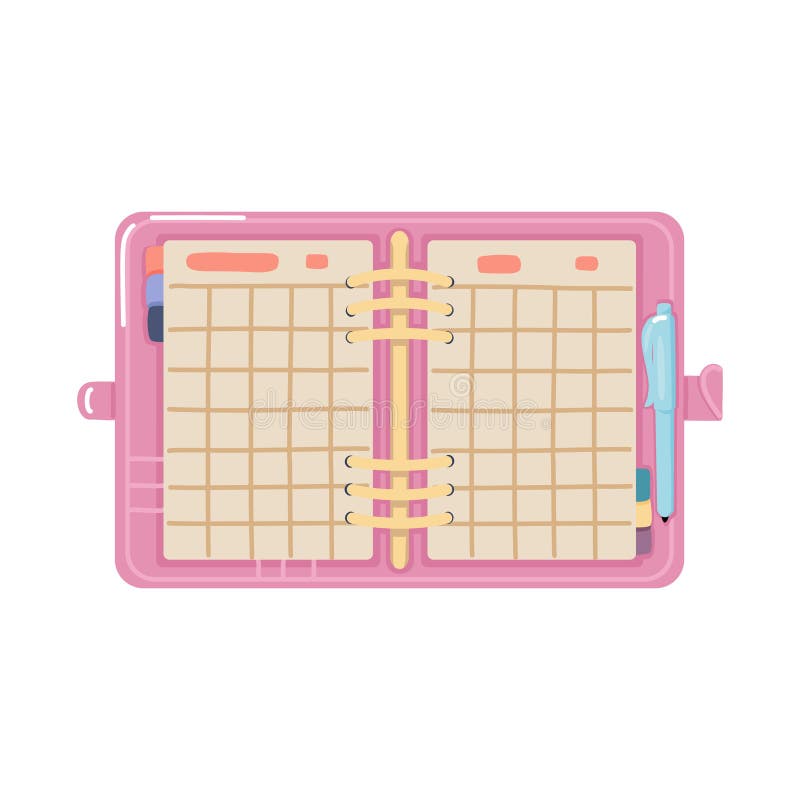Open Organizer with Pen. Pink Childish Notebook Stock Vector ...