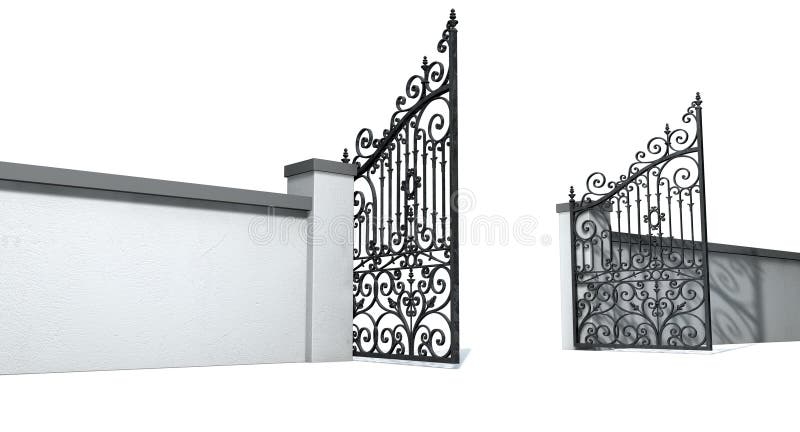 Open Ornate Gates and Wall stock illustration. Illustration of ...