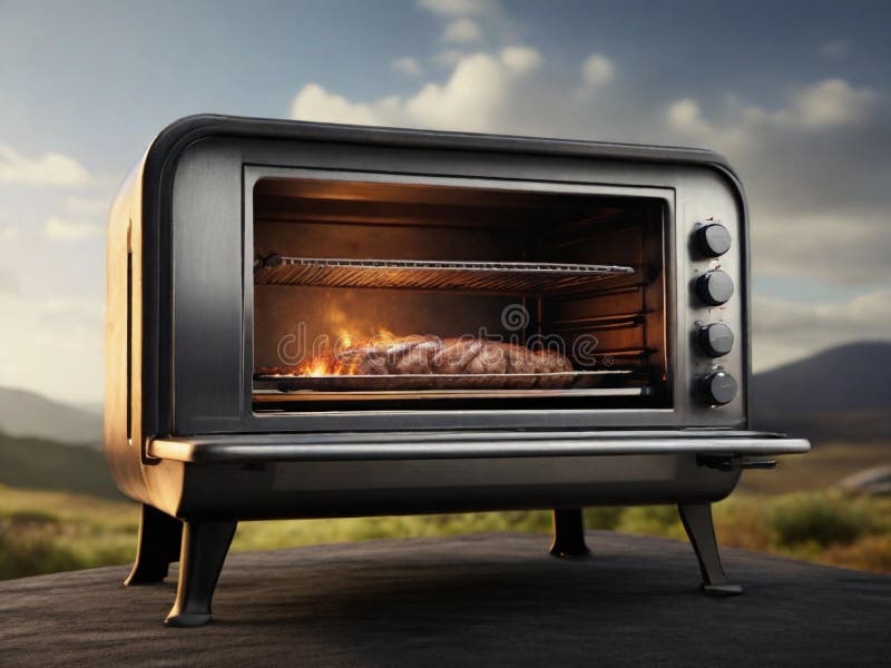 Open Oven on Table in Countryside, Closeup. Concept of Cooking Stock ...