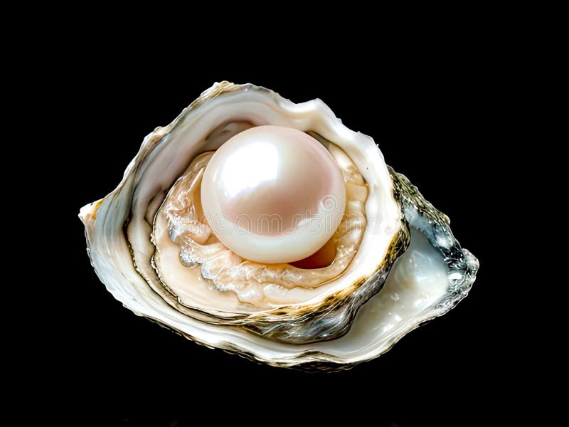 Open Oyster with Pearl Isolated on Black Background. Generative AI ...