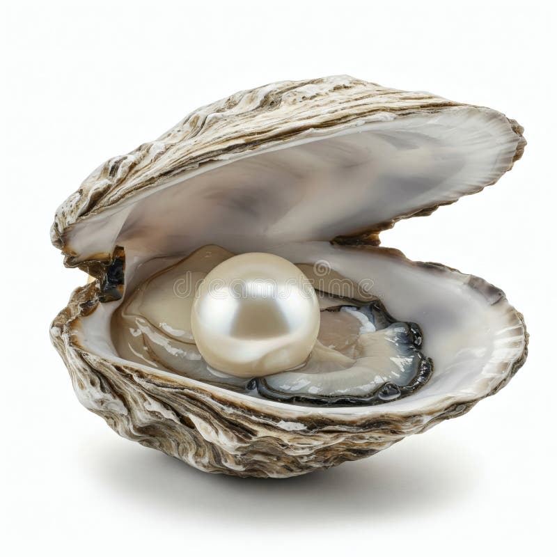 Opened Oyster Shell with Pearl Isolated on White Background Front View ...