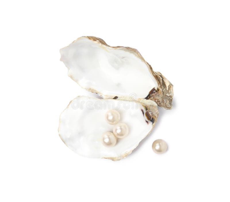 Open Oyster Shell with Pearls on White Background Stock Photo - Image ...
