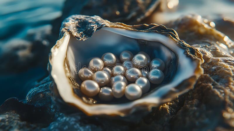 Open Oyster Shell Showcasing Lustrous Pearls Inside, Captured on a ...