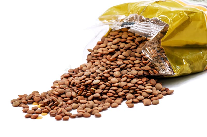 Open Pack of Lentils on White Stock Photo - Image of ingredient, full ...