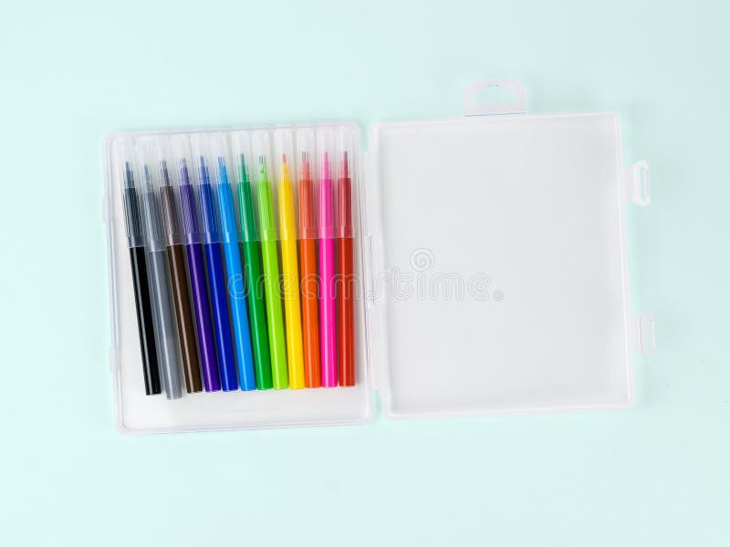 Open Package with a Set of Markers on a Light Background. Stock Photo ...