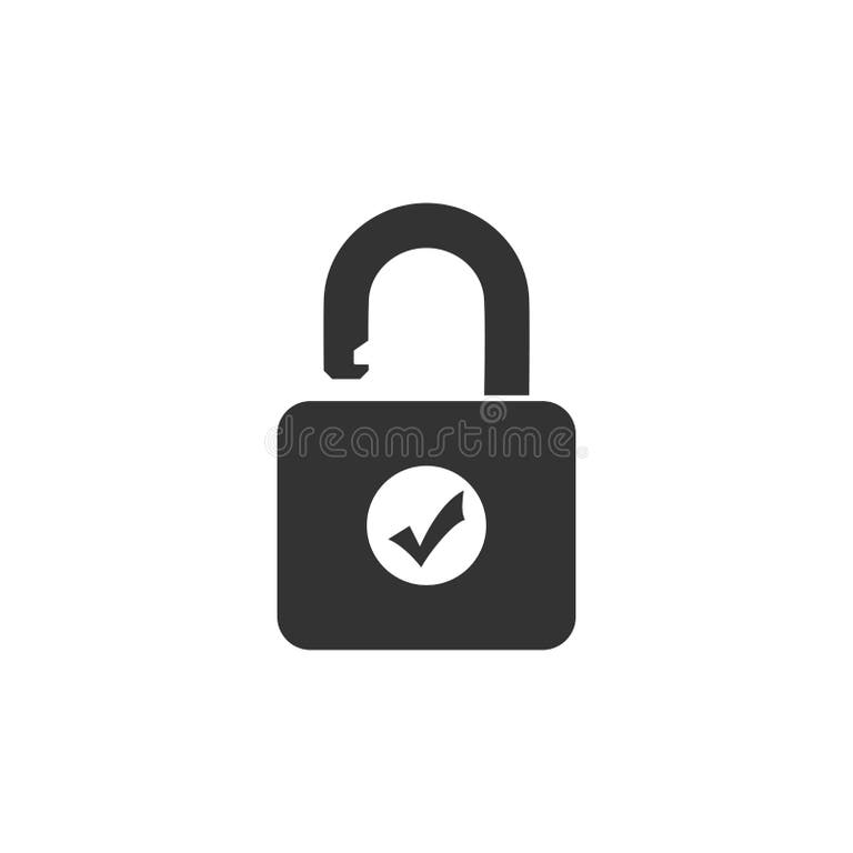 Open Padlock and Check Mark Icon Isolated. Security Check Lock Sign ...