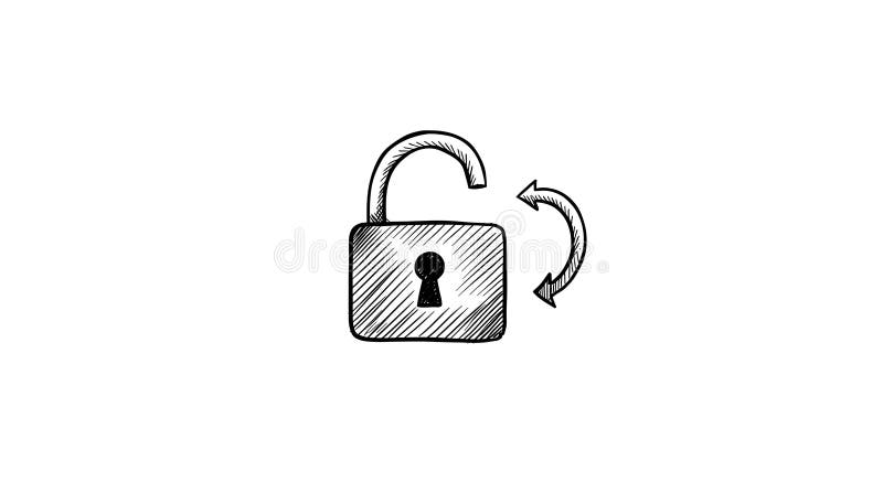 Open Padlock with Circular Arrows: Sketch Style Security Concept Stock ...