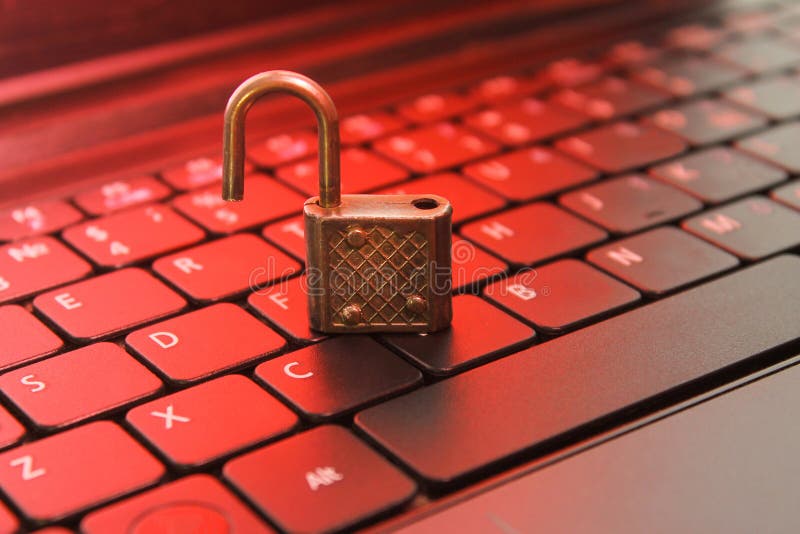 Open Padlock on Computer Keyboard, Red Glow, Symbol of Hacked Security ... Open Padlock on Computer Keyboard, Red Glow, Symbol of Hacked Security ...