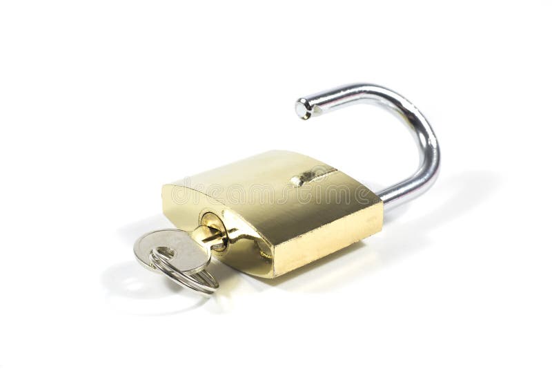 Open Padlock and Key Isolated on White Background Stock Photo - Image ...