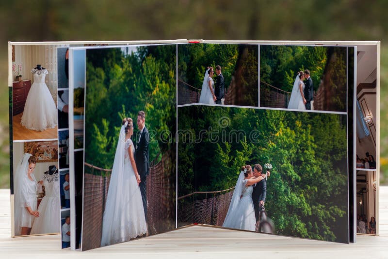 Open Pages of Brown Luxury Leather Wedding Book or Album Stock Image ...