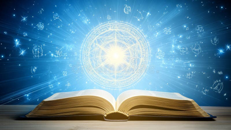 The Open Pages of a Mystical Old Book Glow with an Ethereal Light ...