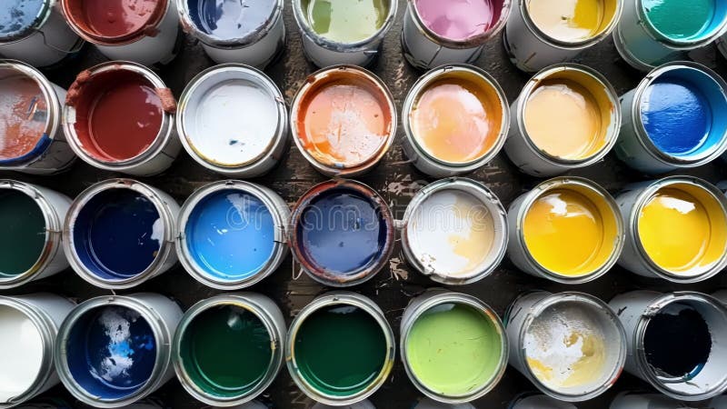Open Paint Cans Forming Colorful Grid Pattern Stock Footage - Video of ...