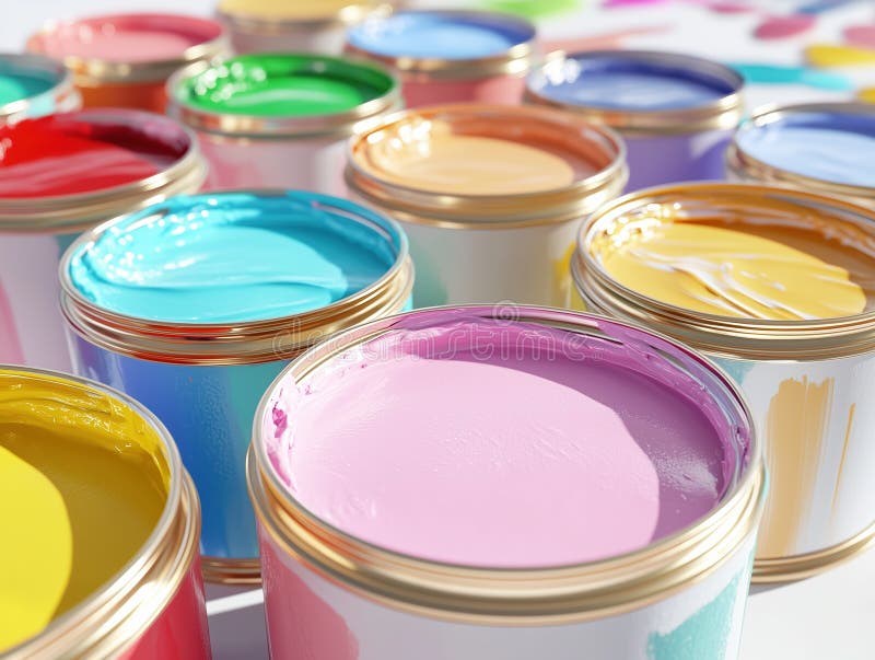 Open Paint Cans Overflowing with Vibrant Colors Stock Illustration ...