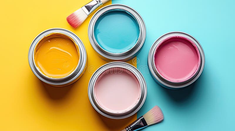 Open Paint Cans Showcase a Vibrant Color Spectrum. Stock Illustration ...