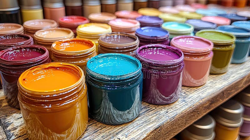 Open Paint Cans Showcase a Vibrant Color Spectrum. Stock Illustration ...