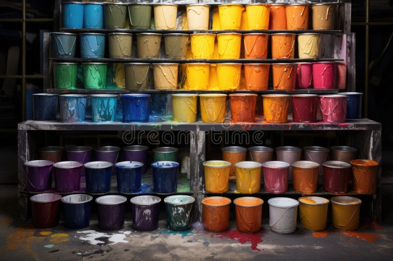 Open Paint Cans with Various Shades Arranged Neatly Stock Illustration ...