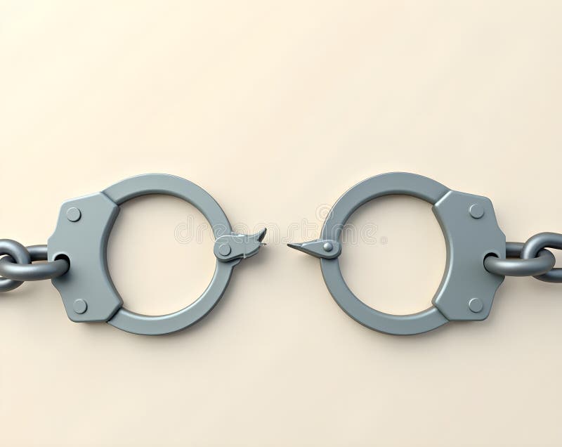 Open Silver Handcuffs with Chain on Neutral Background, Symbol of ...