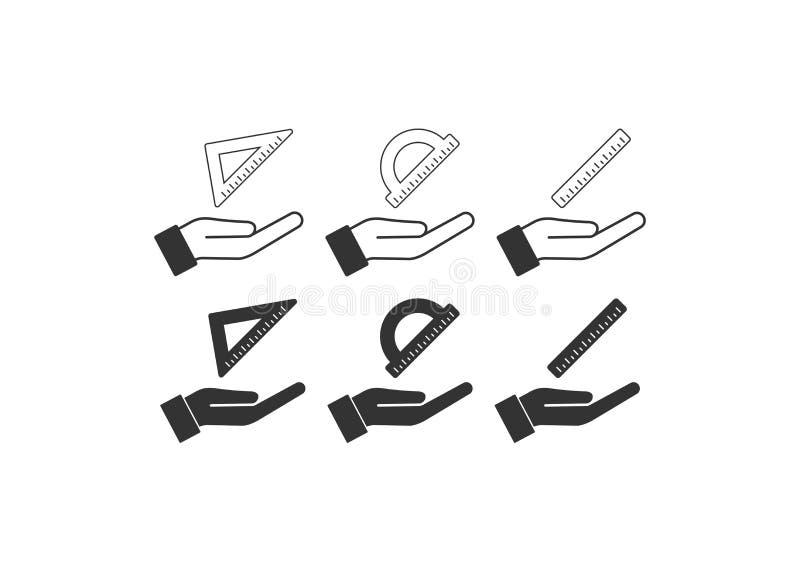 Open Palm and Corner, Protractor, Ruler Icon. Hand and Measure Tool ...