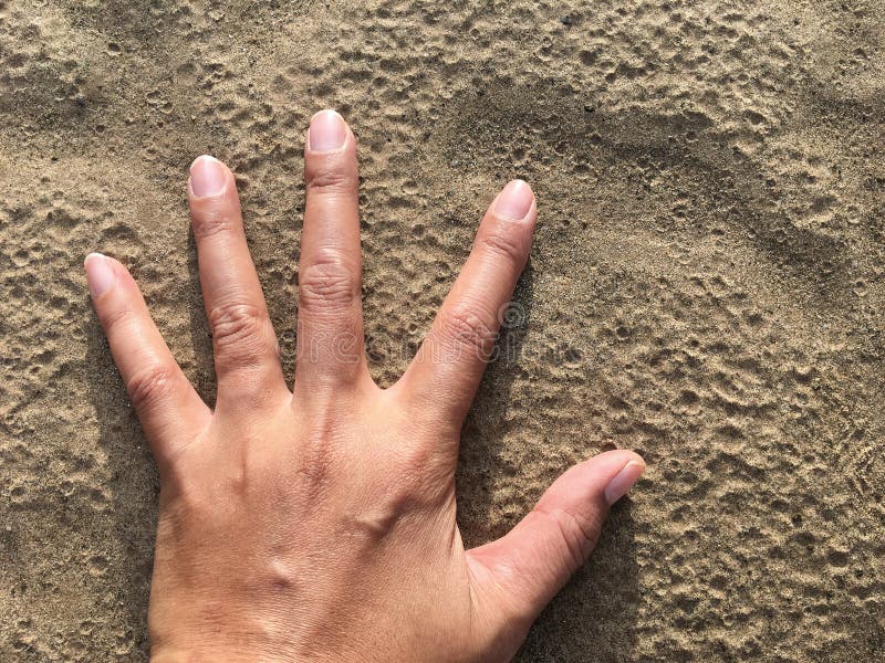 Open the Palm of the Left Hand on the Sand, Touch the Land by Hand ...