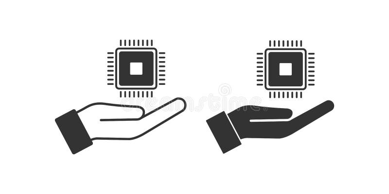 Open Palm and Processor Icon. Hand and Microchip Symbol. Sign Offer ...