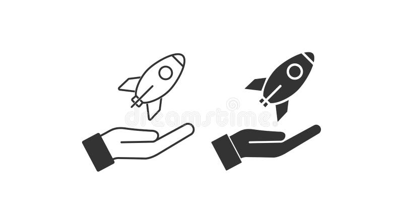 Open Palm and Rocket Icon. Hand and Space Ship Symbol. Sign Offer ...