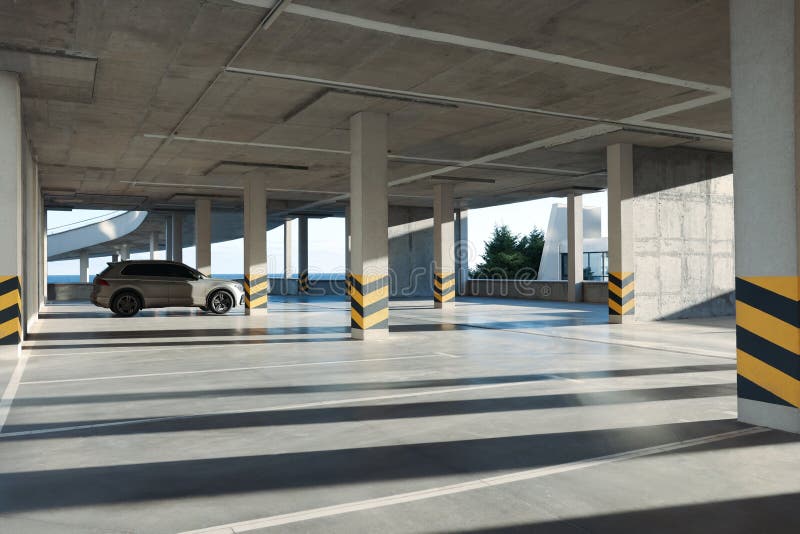 Open Parking Garage with Car on Sunny Day Stock Photo - Image of deck ...