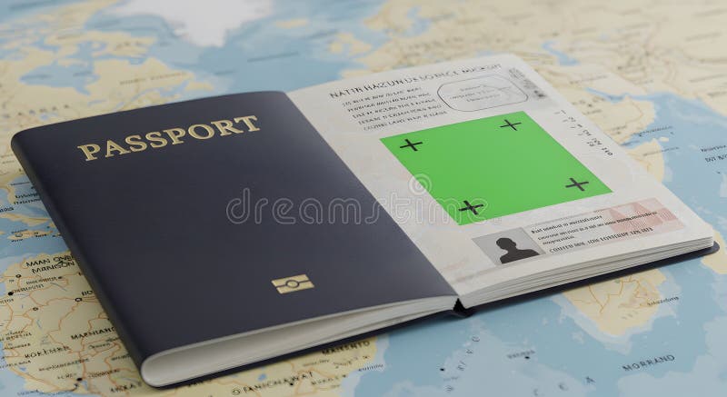 Open Passport on World Map with Green Screen Ready for Personal ...