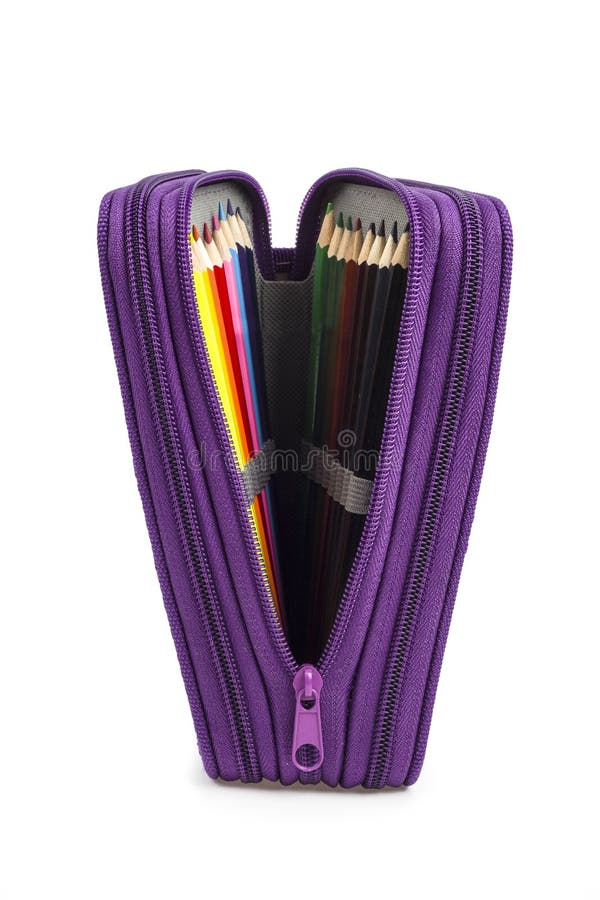 Open Pencil Box with Pens Isolated Stock Photo - Image of education ...