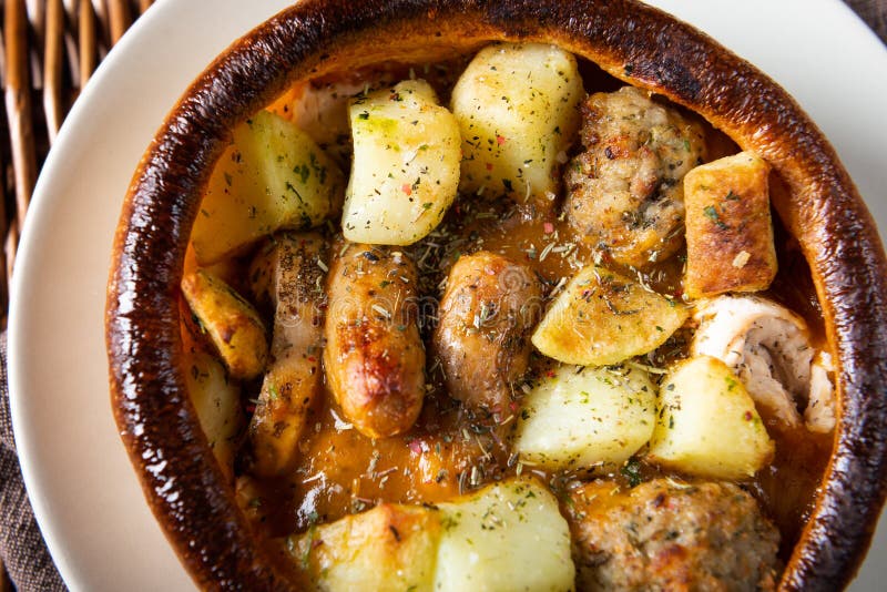 Open Pie with Potatoes and Different Kinds of Meat Stock Image - Image ...