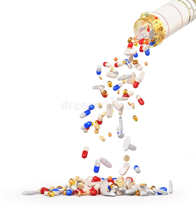 Falling Pills Isolated on White Background. Stock Illustration ...