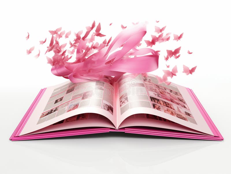 Open Pink Book with Flying Butterflies Stock Illustration ...