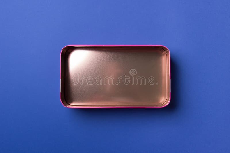 Open Pink Bronze Gift Box on Blue Background , Top View Stock Image ...