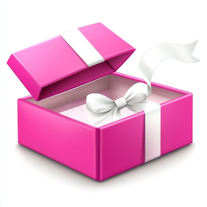 An Open, Pink Gift Box Decorated with a White Bow, Positioned Against a ...
