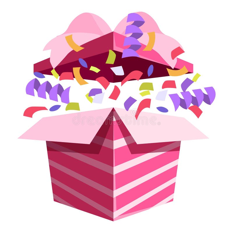 Open Pink Gift Box Exploding with Colorful Confetti Stock Illustration ...