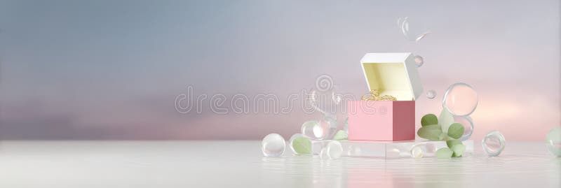 Open Pink Gift Box with Jewelry Amidst Soap Bubbles on Soft Background ...